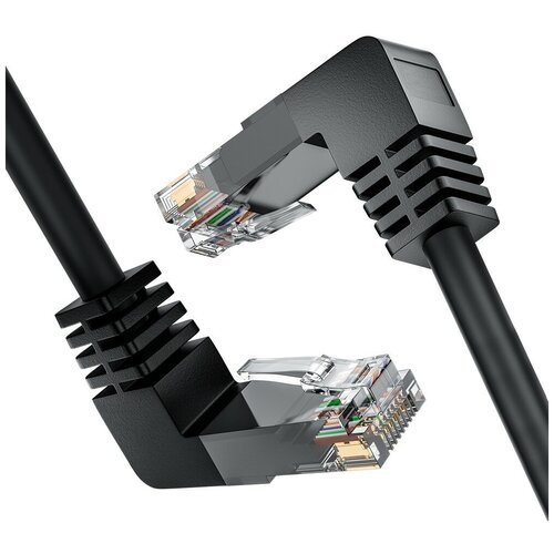 GCR Патч-корд 20.0m UTP кат.6, черный, верхний/верхний угол, литой, ethernet high speed, RJ45, T568B