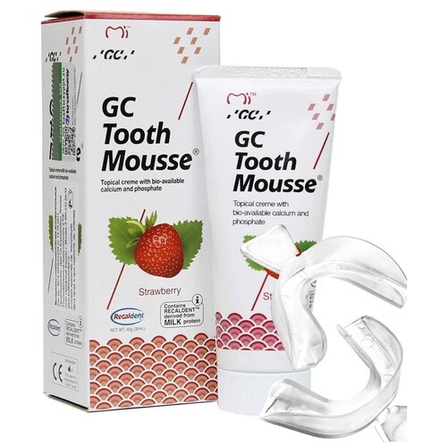 Гель для реминерализации GC Corporation Tooth Mousse, клубника + капы Oralix 2 шт., 35 мл, 40 г