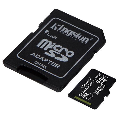 Карта памяти Kingston MicroSDXC 64GB UHS-I U1 Canvas Select Plus, Class 10 скорость чтения 100Мб/сек
