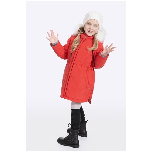 Парка Шалуны Пальто зимнее для девочки, размер 30, 110, красный