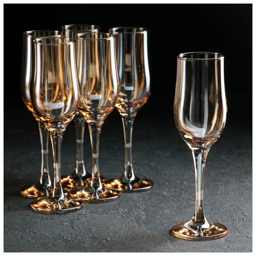 Набор бокалов для шампанского Гладкость, 200 мл, 6 шт, цвет янтарный