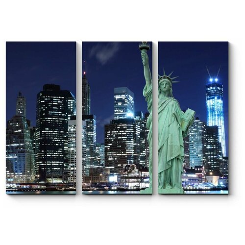 Модульная картина Статуя свободы в свете огней Манхэттена, Нью-йорк 150x108
