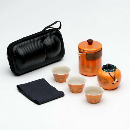 Набор для чайной церемонии 5 предметов, на 3 персоны, чашка 46 мл, чайник 250 мл, оранжевый