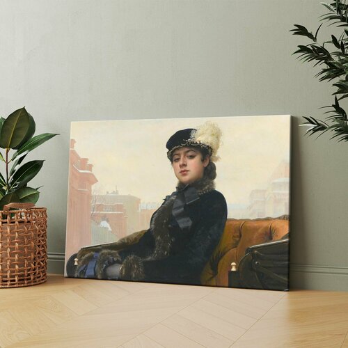Картина на холсте (Картина женщины в шубе) 40x60 см. Интерьерная, на стену.