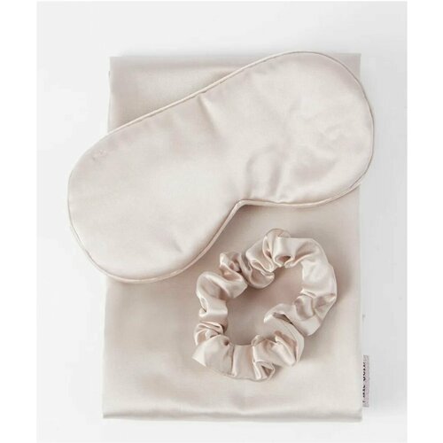 Kitsch набор для сна из сатина : резинка для волос , маска , наволочка в пудровом цвете