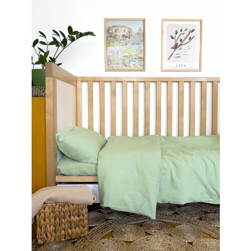 Детское постельное белье из вареного хлопка, зеленый, простыня 80х160 см
