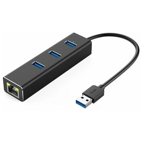 Адаптер USB HUB + Ethernet сетевой "4 в 1"хаб 3 x USB 3.0 + RJ45 переходник LAN Интернет 100 Мбит/с