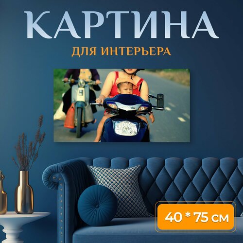 Картина на холсте "Мотоцикл, вождение, женщина" на подрамнике 75х40 см. для интерьера