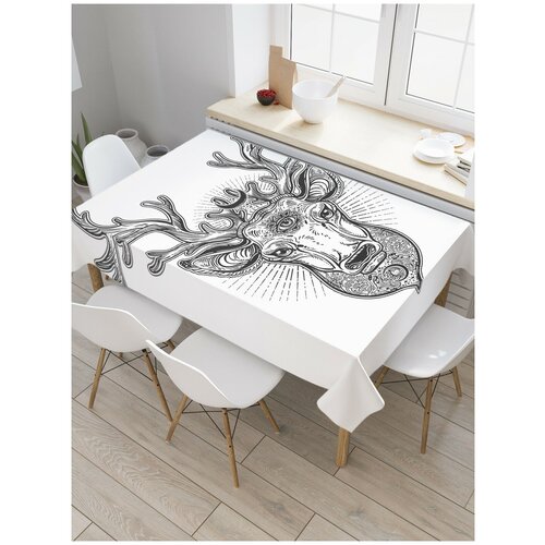 Скатерть прямоугольная JoyArty на кухонный стол "Олень со всевидящим оком" из оксфорда, 120x145 см
