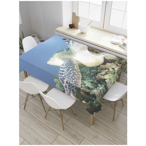 Скатерть прямоугольная JoyArty на кухонный стол "Черепаха на кораллах" из оксфорда, 120x145 см