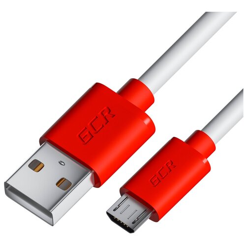 Кабель GCR 3.0 метра MicroUSB, белый, красные коннекторы, быстрая зарядка, (7753218)