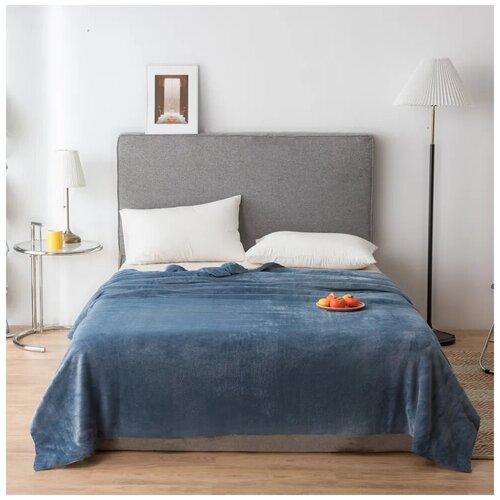 Плед / Покрывало на кровать 140х200(1,5-спальное) синий, гладкокрашенный, ENRIKA
