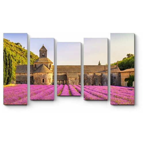 Модульная картина Аббатство Сенанка и цветущие ряды лаванды100x60
