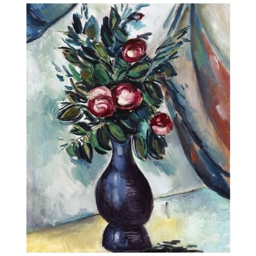 Репродукция на холсте Букет пионов в синей вазе (Bouquet of Peonies in Blue Vase) Вламинк Морис 50см. x 61см.
