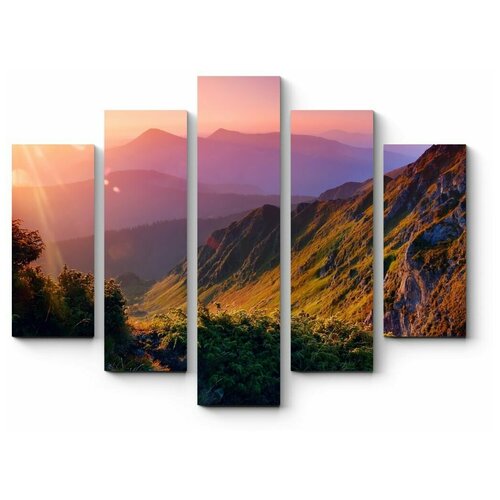 Модульная картина Летний пейзаж в горах на рассвете 85x68