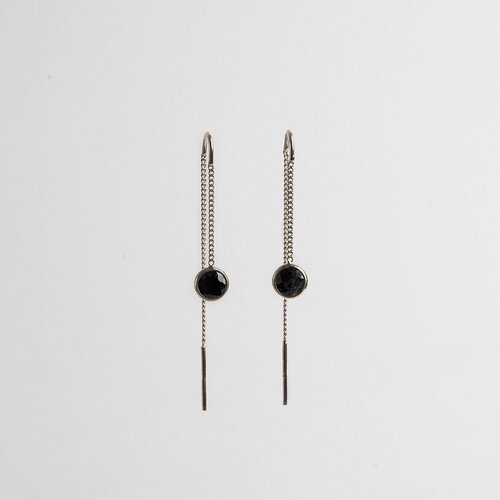 Серьги цепочки CORDE, серебро, 925 проба, родирование, сапфир, размер/диаметр 6 мм, длина 6 см, черный, серебряный