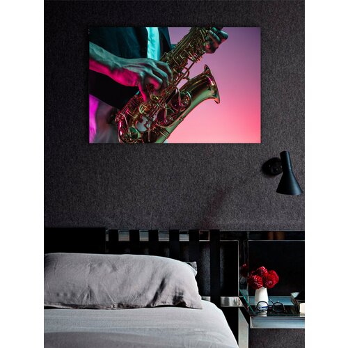 Интерьерная картина "Саксофон", натуральный холст на подрамнике, размер 50х70 см