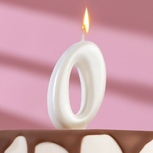 Свеча для торта "Овал" цифра "0", большая, жемчужный, 7 см