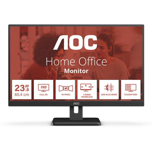 AOC Монитор LCD 23.8' [16:9] 1920х1080(FHD) VA, nonGLARE, 75 Hz, 300 cd/m2, H178°/V178°, 3000:1, 16.7M, 4ms, VGA, HDMI, DP, USB-Hub, Tilt, Speakers, 3Y, Black