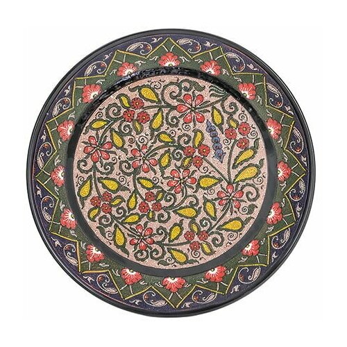 Блюдо для подачи плова, ляган круглый "Риштанская Керамика", Точечная роспись, диаметр, 38 см RSN005