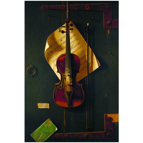 Постер / Плакат / Картина Скрипка на стене - старинная иллюстрация 60х90 см в раме
