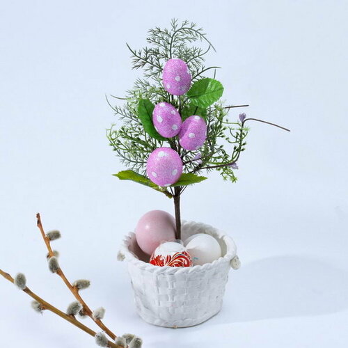Пасхальный декор "Яйца фиоллетого цвета в горошек" 6 x 15 x 30 см
