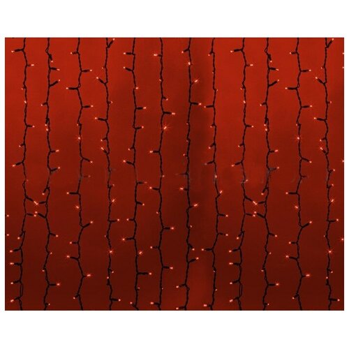 Гирлянда NEON-NIGHT "Светодиодный Дождь" 2 х 1,5 м, постоянное свечение, черный провод "Каучук", 230 В, диоды Красные, 360 LED