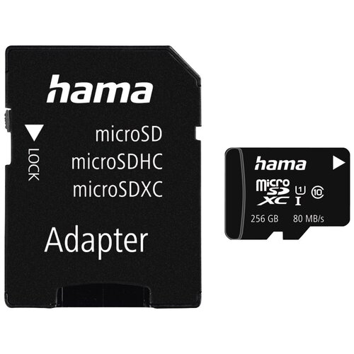 Карта памяти Hama microSDXC 256GB Class 10 UHS-I 80MB/s + Adapter