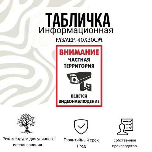 Информационная табличка на дверь и стены внимание, частная территория ведётся видеонаблюдение. 40Х30 см