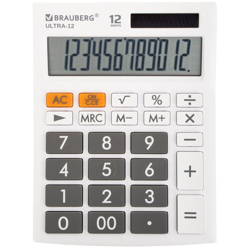 Калькулятор настольный BRAUBERG Ultra-12, белый/серый