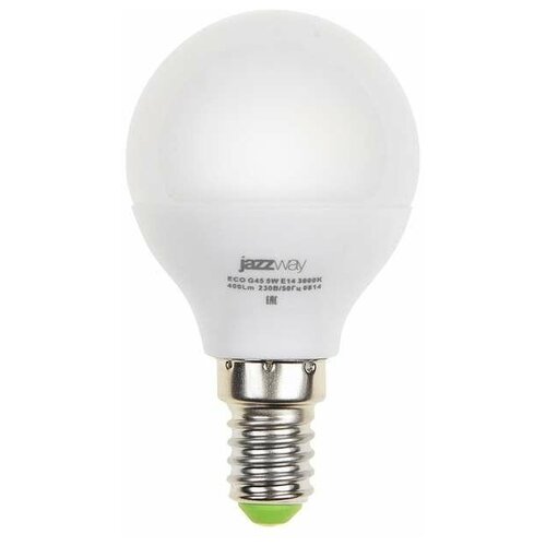 Лампа светодиодная PLED-ECO-G45 5Вт шар 4000К бел. E14 400лм 220-240В JazzWay 1036926A (4шт. в упак.)