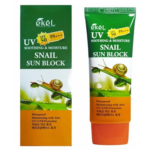 Солнцезащитный крем для лица и тела с муцином улитки, Ekel Soothing & Moisture Snail Sun Block SPF50 PA+++
