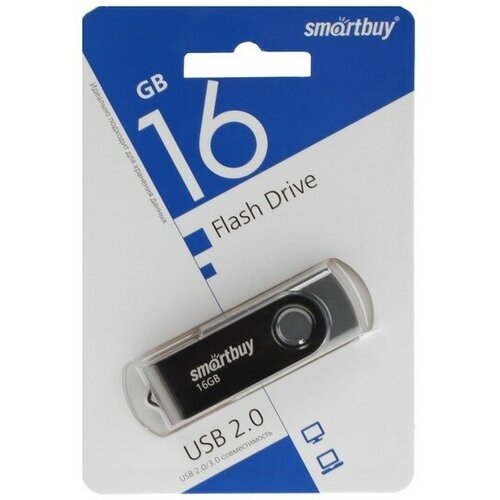 Флешка Smartbuy Twist, 16 Гб, USB 2.0, чт до 25 Мб/с, зап до 15 Мб/с, черная