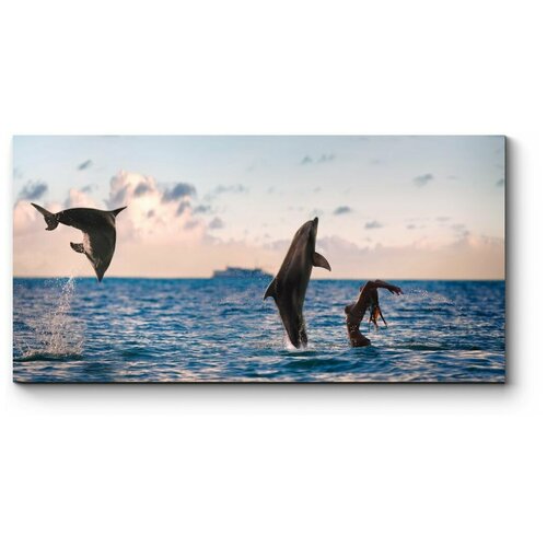 Модульная картина Купание с дельфинами160x80