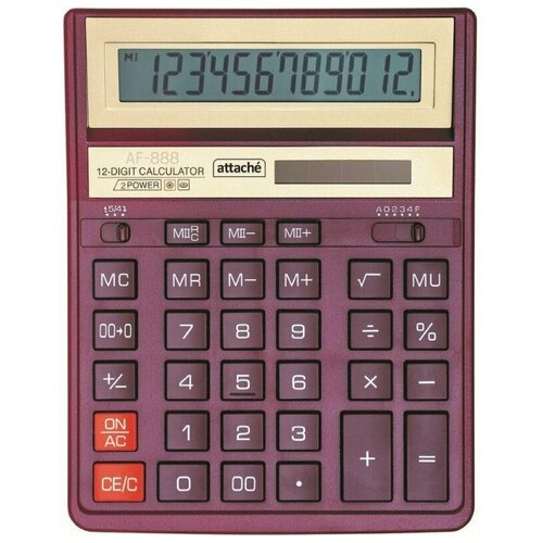 Калькулятор настольный полноразмерный Attache AF-888,12р, дв. пит,204x158мм, темно-красный
