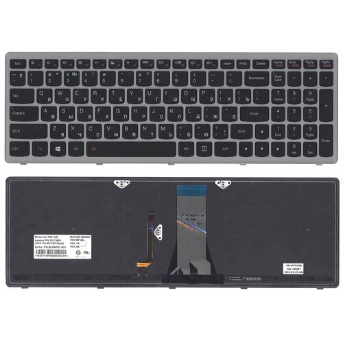 Клавиатура для Lenovo 9Z. NAFSW. K01 черная с подсветкой c серебристой рамкой