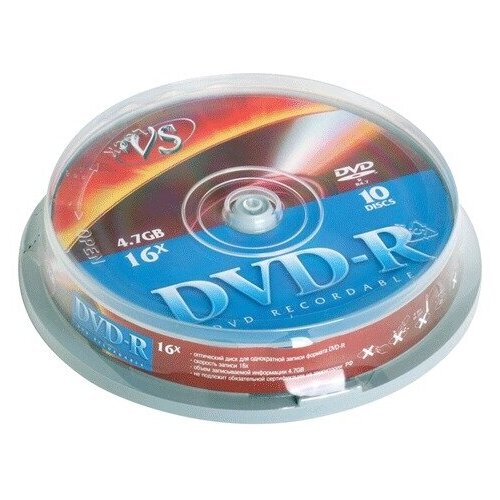 Диски DVD-R VS 4,7 Gb Cake Box (упаковка на шпиле), комплект 10 шт, VSDVDRCB1001