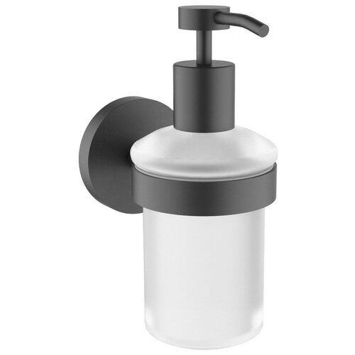 Стеклянный дозатор для жидкого мыла с латунным настенным держателем Wellsee Finishing Touch 182512000 (цвет держателя черный матовый)