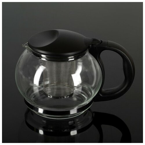 Чайник стеклянный заварочный "Любава", 1,25 л, с металлическим ситом, цвет чёрный