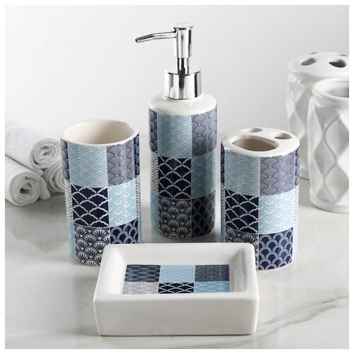 Набор аксессуаров для ванной комнаты «Мозайка», 4 предмета, цвет микс