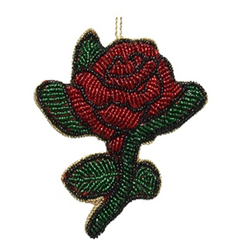 Ёлочное украшение Роза Бисер Красный 11 см