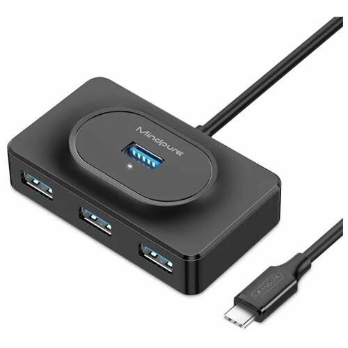 USB-C Type-C концентратор Хаб / Hub 3.0 4 USB + Type-C разъем питания Mindpure US021 0.3м Черный