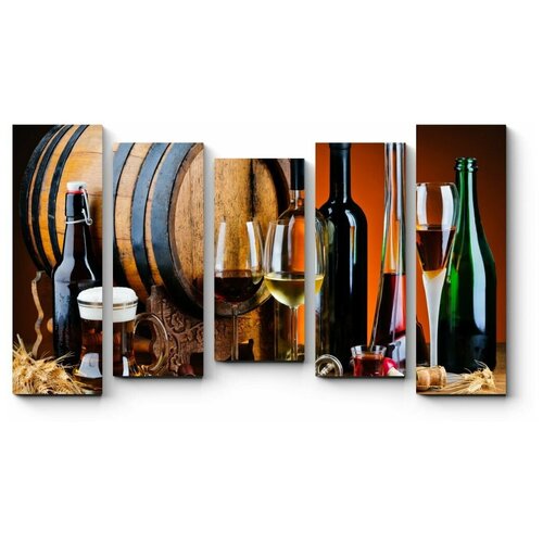 Модульная картина Натюрморт с деревянной бочкой и вином 130x78