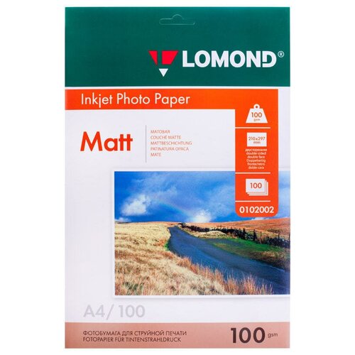 Фотобумага LOMOND для струйной печати A4, 100 г/м2, 100 листов, двусторонняя, матовая