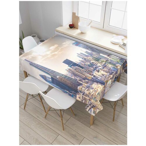 Скатерть прямоугольная JoyArty на кухонный стол "Утренний мегаполис" из оксфорда, 120x145 см