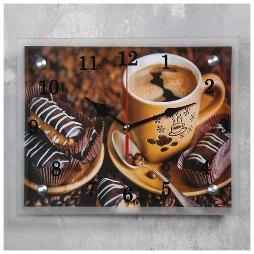 Часы-картина настенные, серия: Кухня, "Кофе с пирожным", 20х25 см