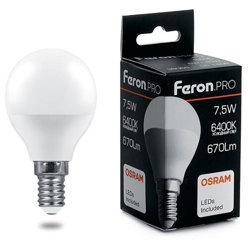 Feron.PRO Лампа светодиодная Feron. PRO LB-1407 Шарик E14 7.5W 6400K OSRAM LED 38073