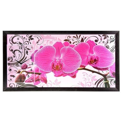 Сюжет Часы-картина настенные "Розовые орхидеи с узором", 50х100 см, микс