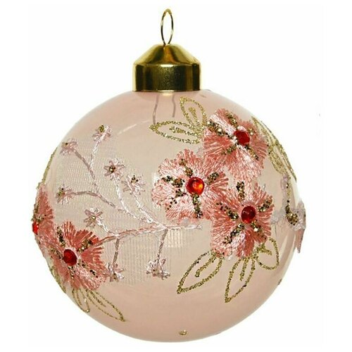 Набор стеклянных шаров цветочная романтика, нежно-розовые цветы, 8 см, 3 шт, Kaemingk