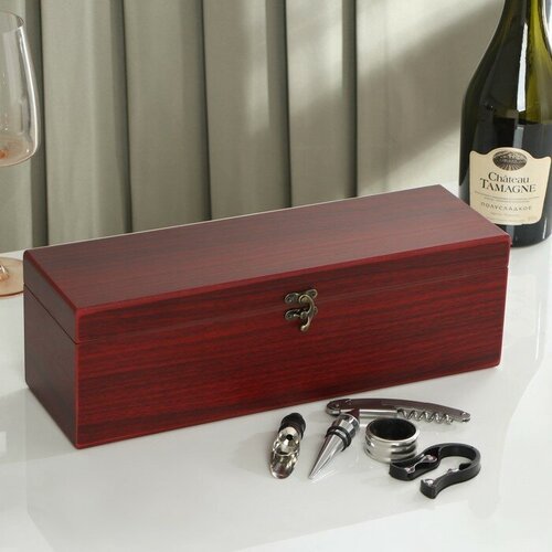Доляна Набор для вина Доляна, 6 предметов: кейс для бутылки, каплеуловитель, штопор, пробка, кольцо, нож для фольги